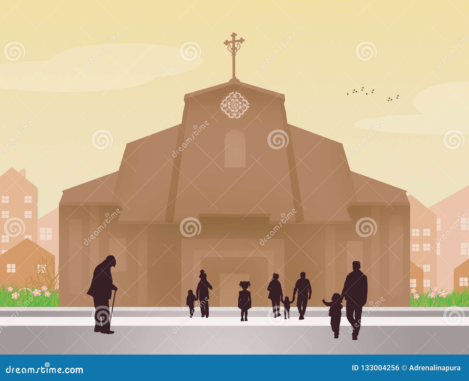 People go to church stock illustration. Illustration of religion ...
