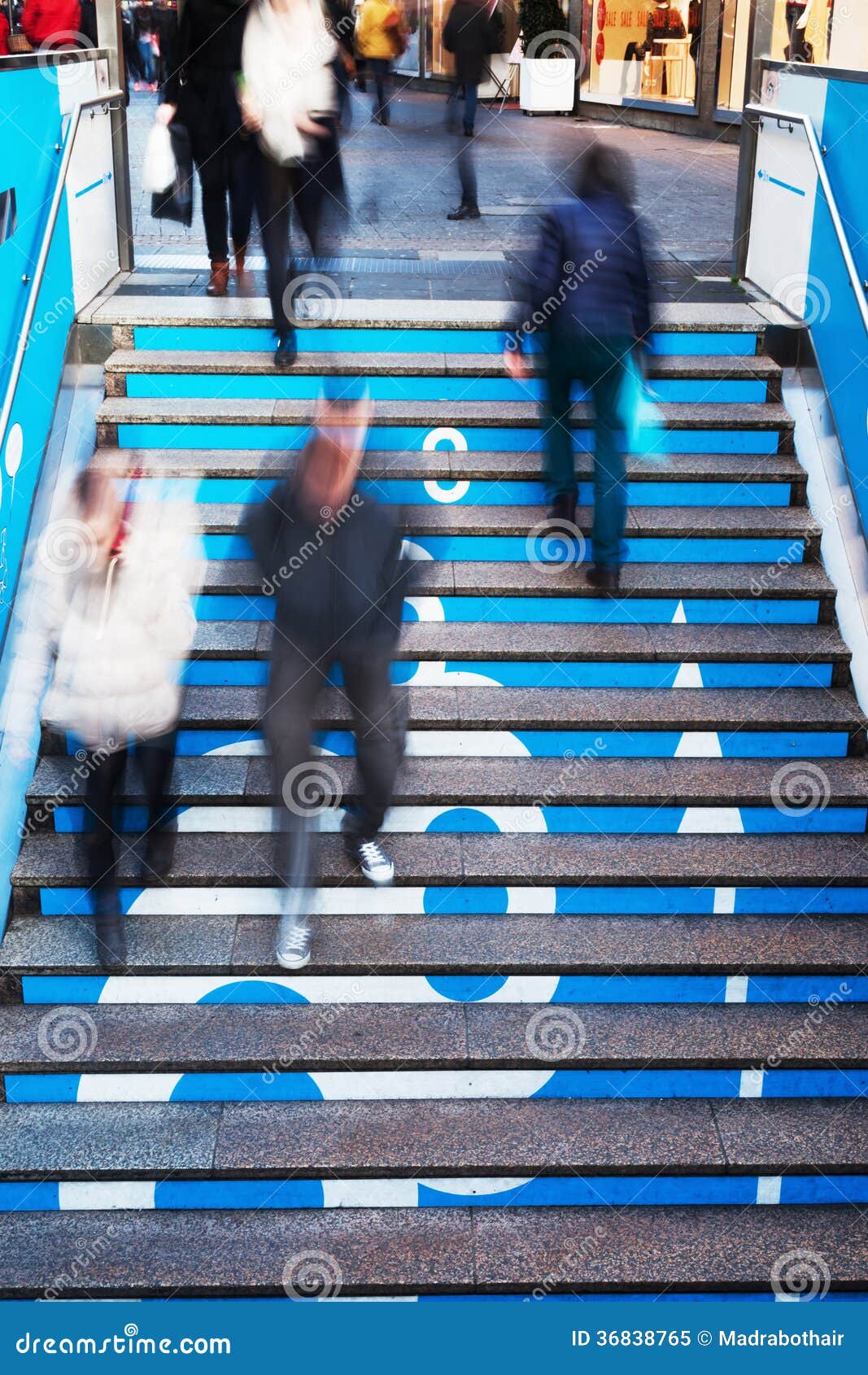 People Going Downstairs in the City Stock Image - Image of blurred ...