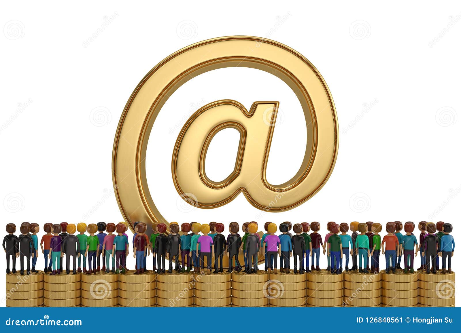People on Gold Coin Stacks with Email Sign. 3D Illustration. Stock ...