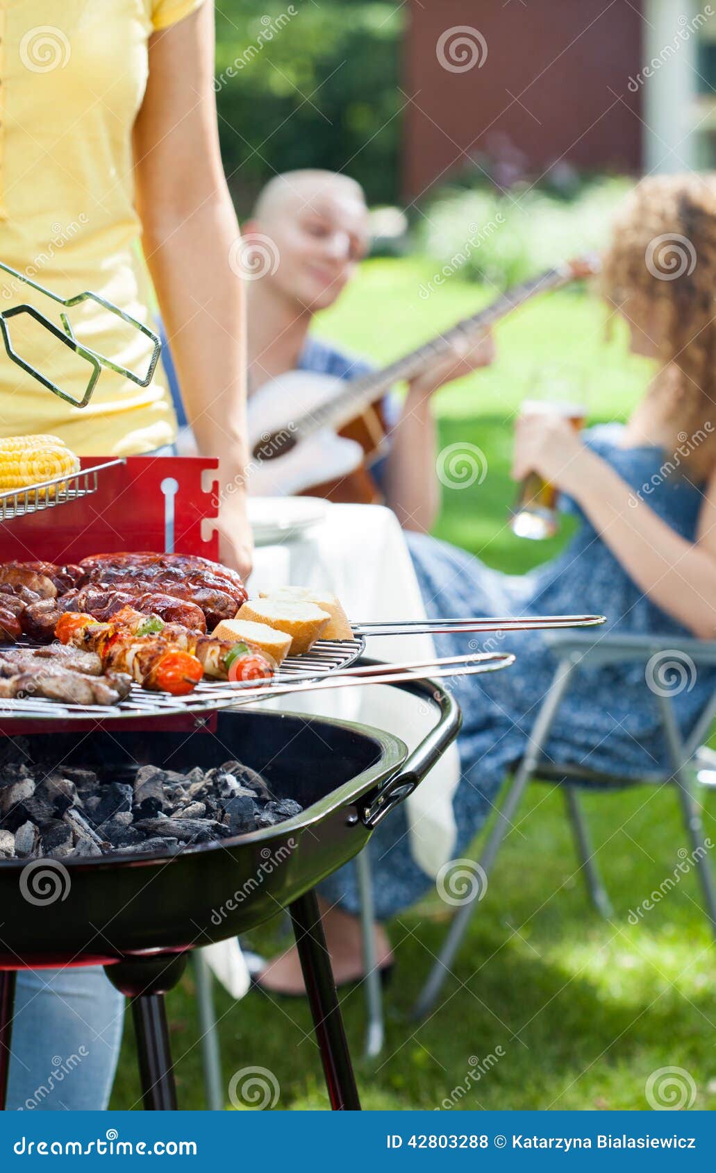 People Grilling, Playing Guitar and Singing Stock Photo - Image of ...