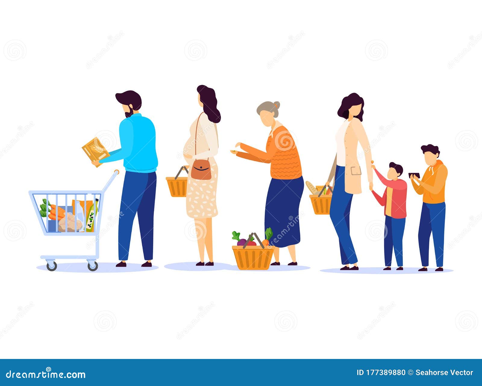 People In Grocery Store, Line At Cash Desk, Supermarket Customers ... People In Grocery Store, Line At Cash Desk, Supermarket Customers ...