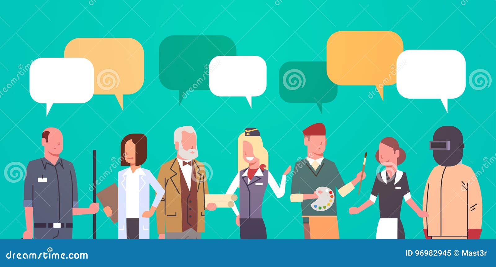 People Group with Chat Bubble Different Occupation Set Workers ...