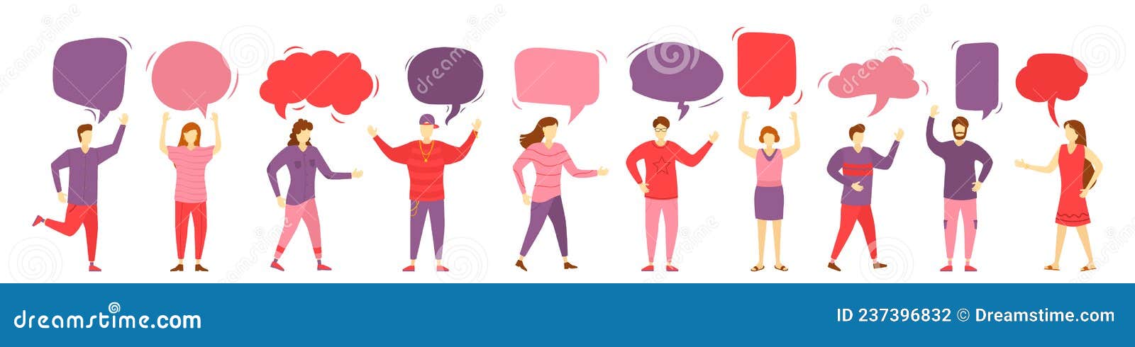 People Group Chat. Group Characters with Communication Bubbles ...