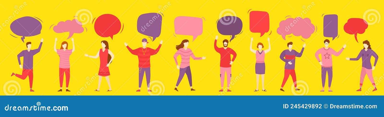 People Group Chat. Group Characters with Communication Bubbles ...