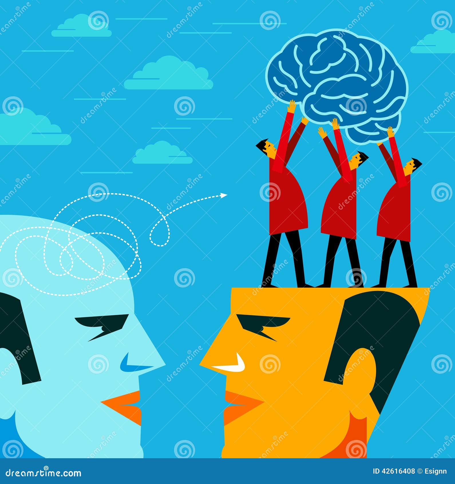 People Group Hold a Brain - Idea Concept Stock Vector - Illustration of ...