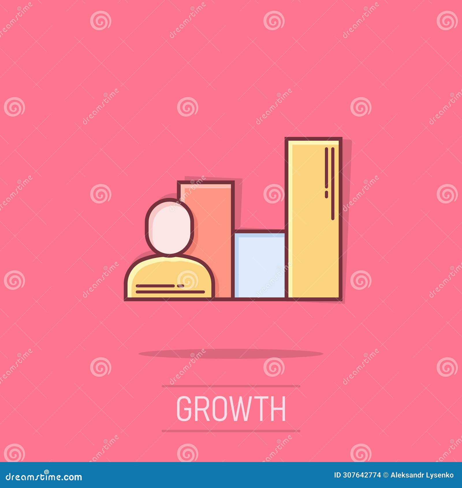 People with Growth Icon in Comic Style. Work Strategy Cartoon Vector ...