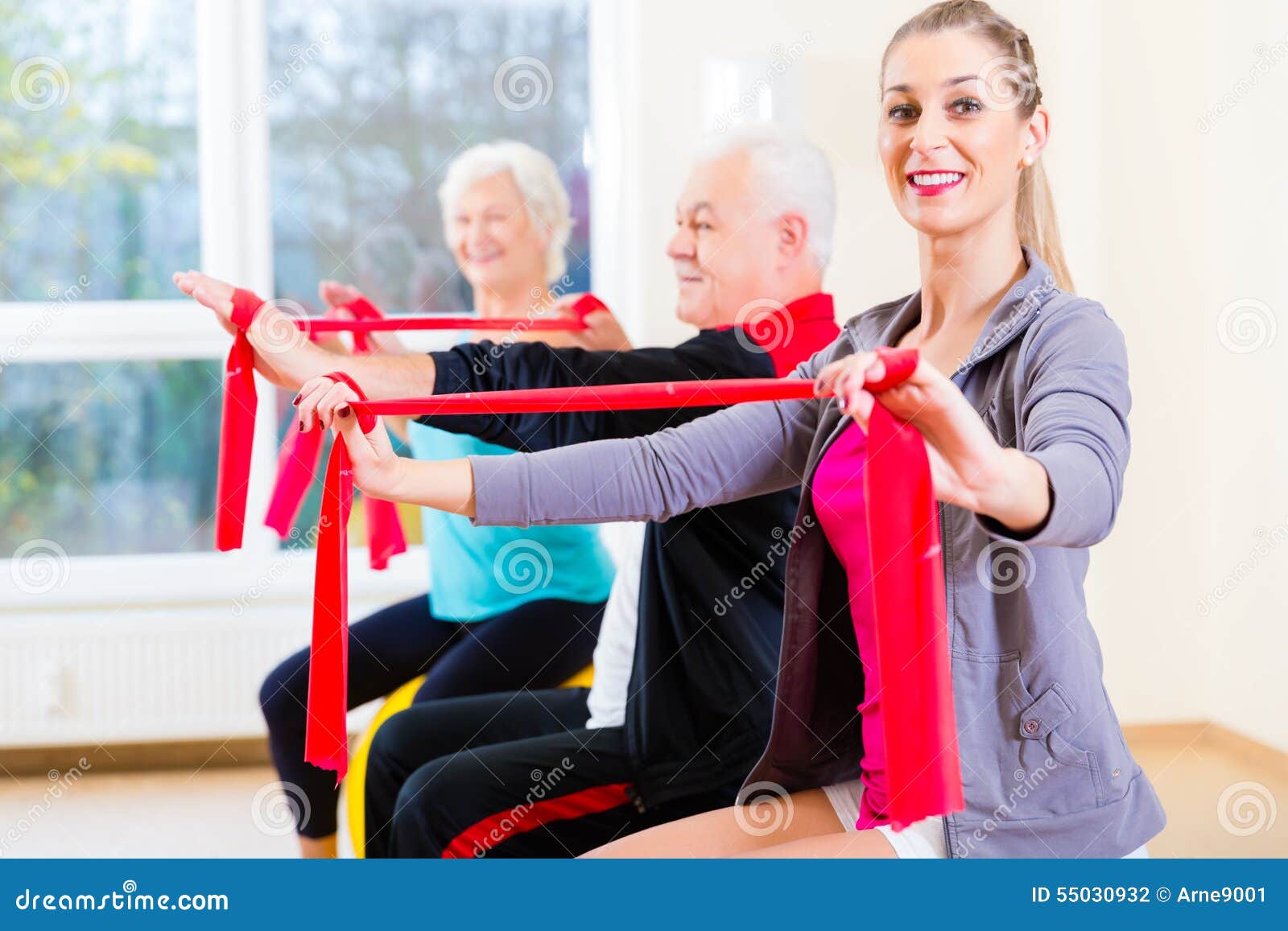 People at Gym Exercise with Stretch Band Stock Photo - Image of ...
