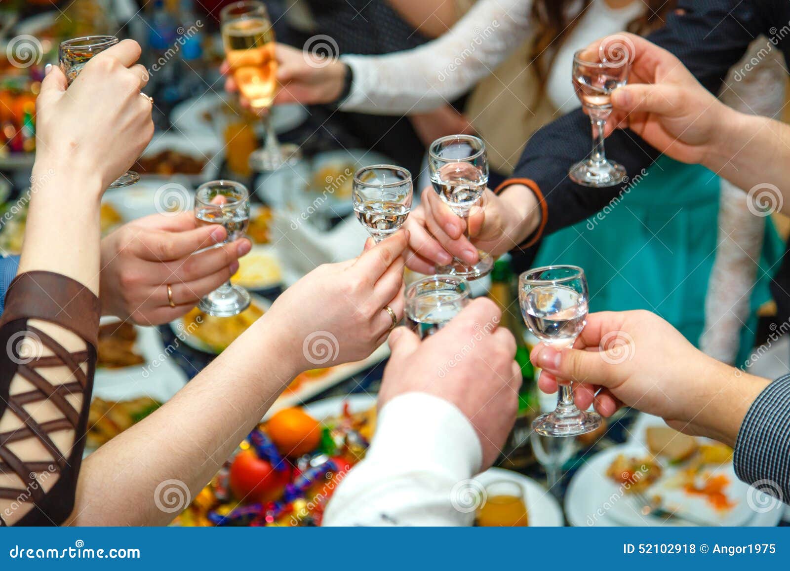 People Hands Clinking Glasses With Vodka And Wine Stock Photo - Image ...