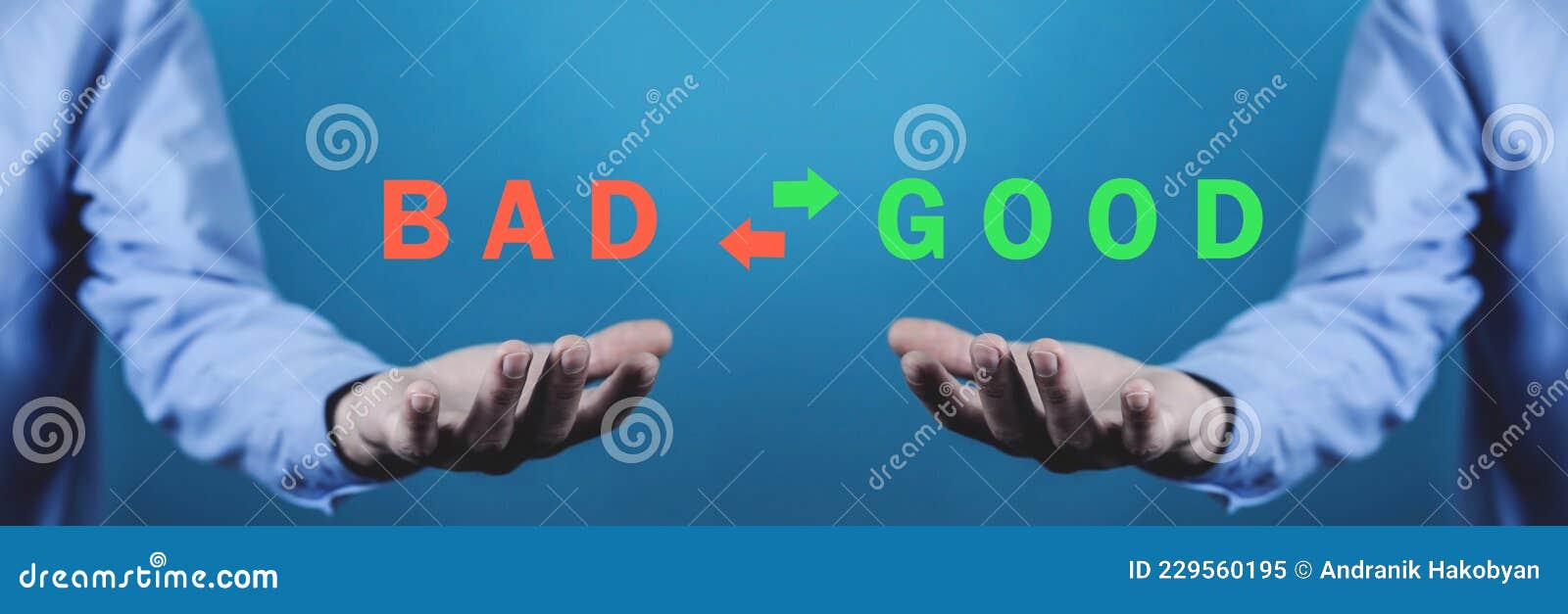 People Hands Holding Bad and Good Words with Arrows Stock Image - Image ...