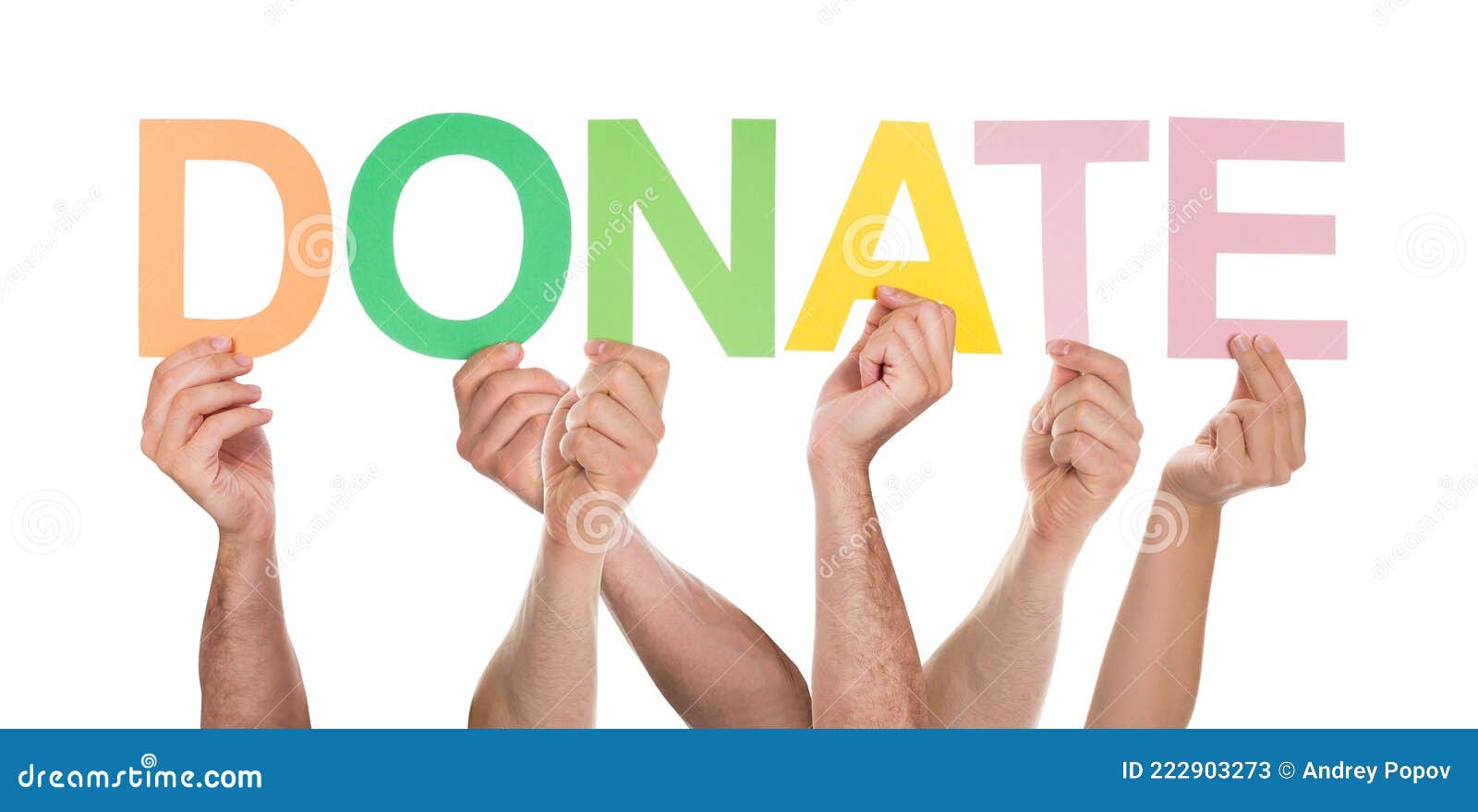 People Hands Holding Colorful Text Donate Stock Image - Image of ...