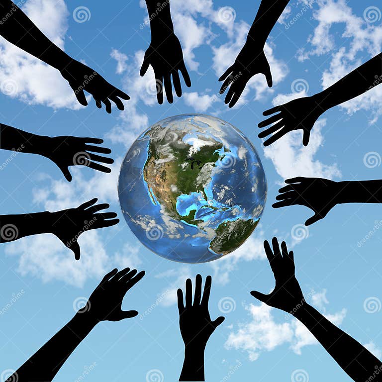 People Hands Reach for Earth Stock Illustration - Illustration of ...