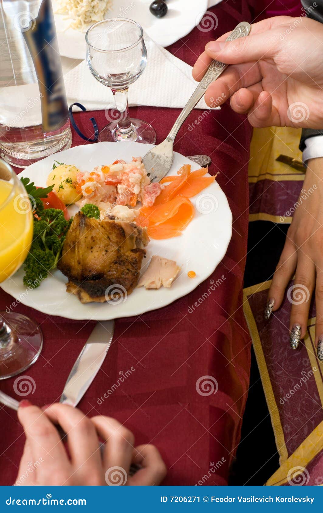 People Have Supper on a Banquet. Stock Image - Image of cafe, fish: 7206271