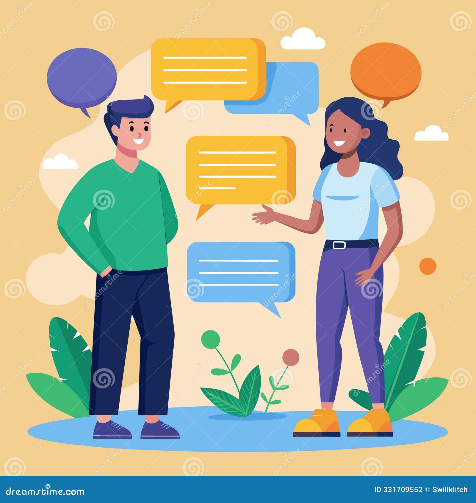 People Having a Conversation with Speech Bubbles, Flat Characters ...