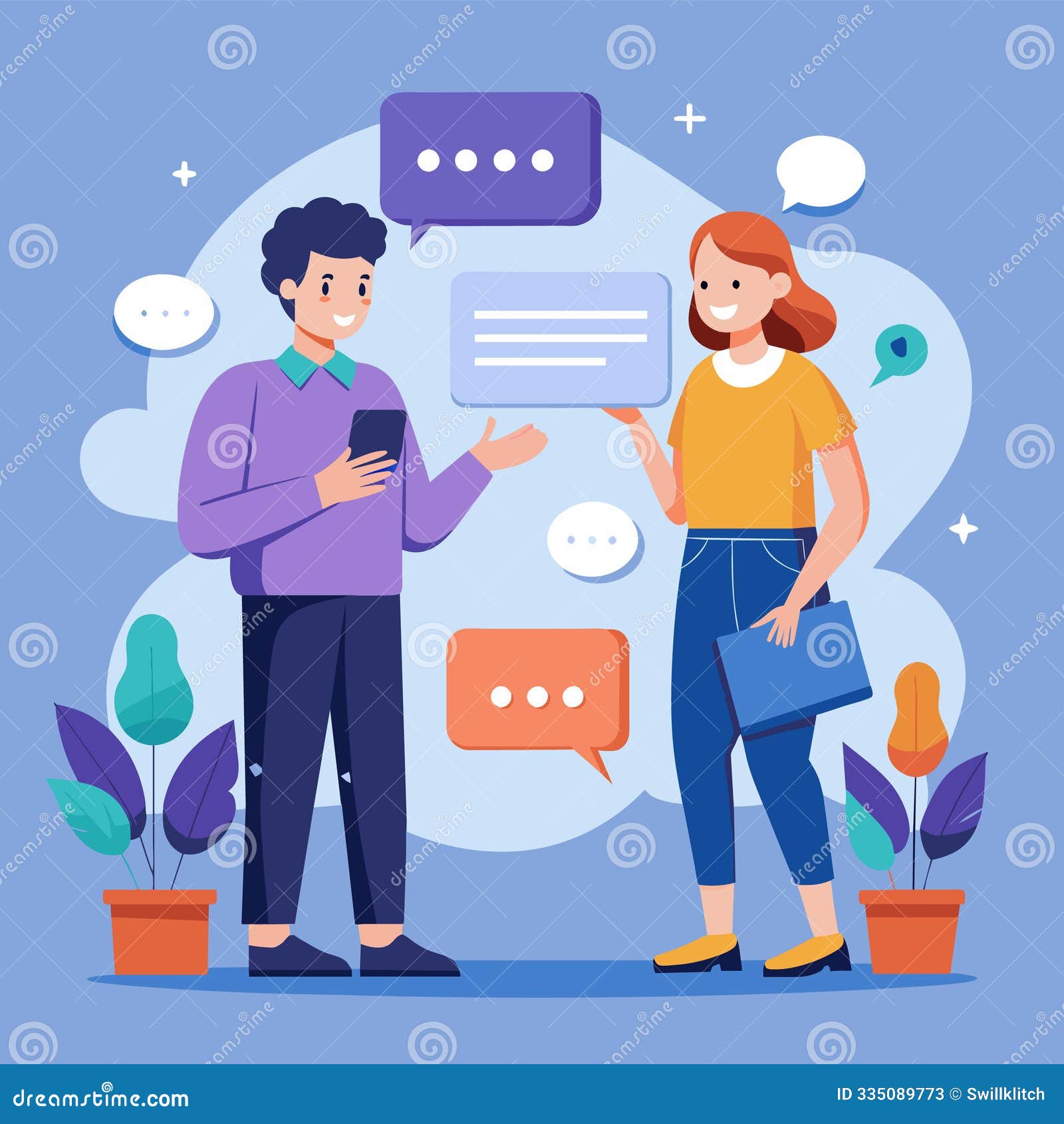 People Having a Conversation with Speech Bubbles, Flat Characters ...