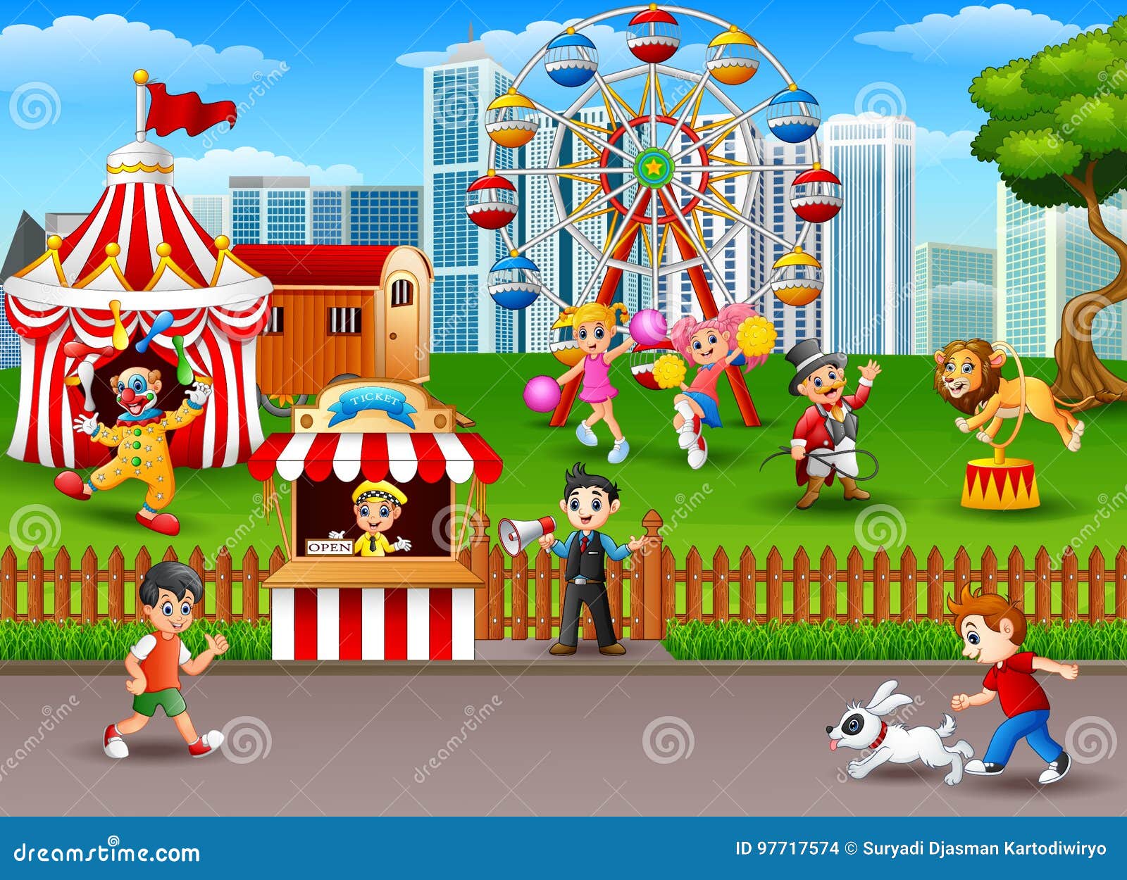 People Having Fun at the Amusement Park Stock Vector - Illustration of ...