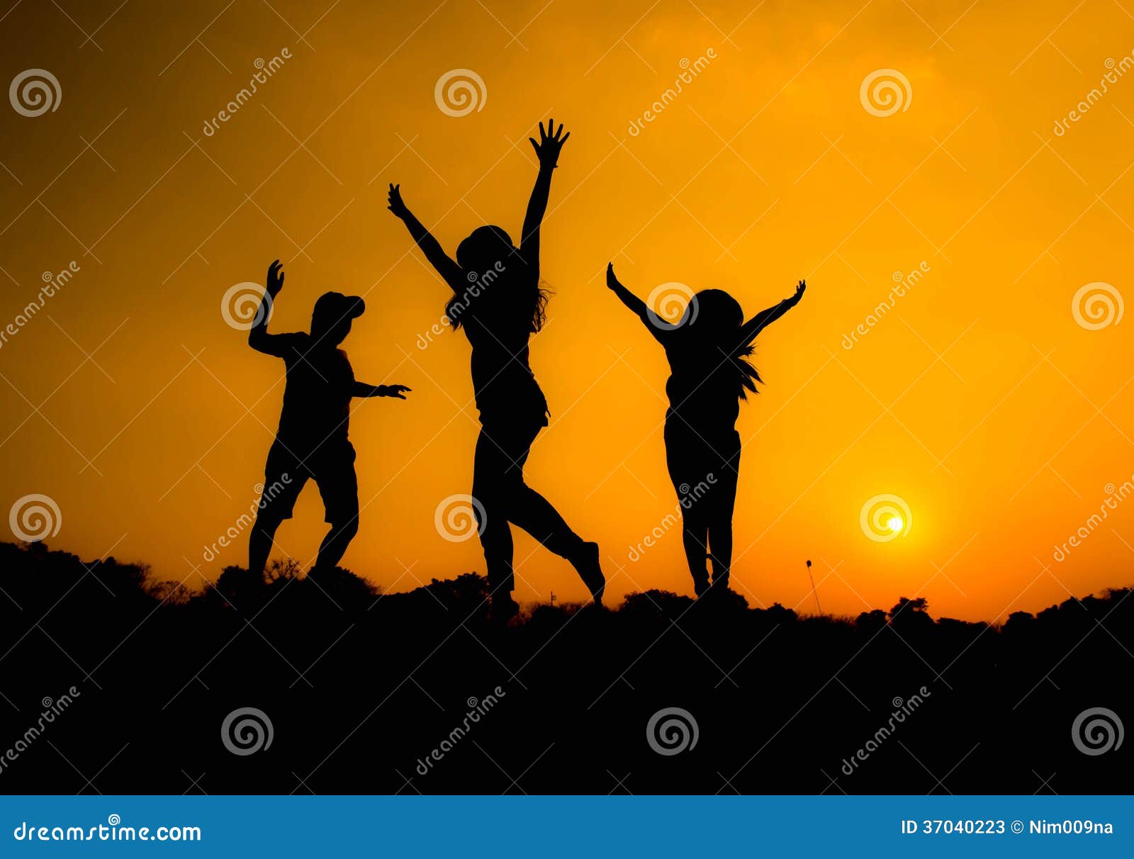 People are Having Fun in the Garden on the Silhouette. Stock Image ...
