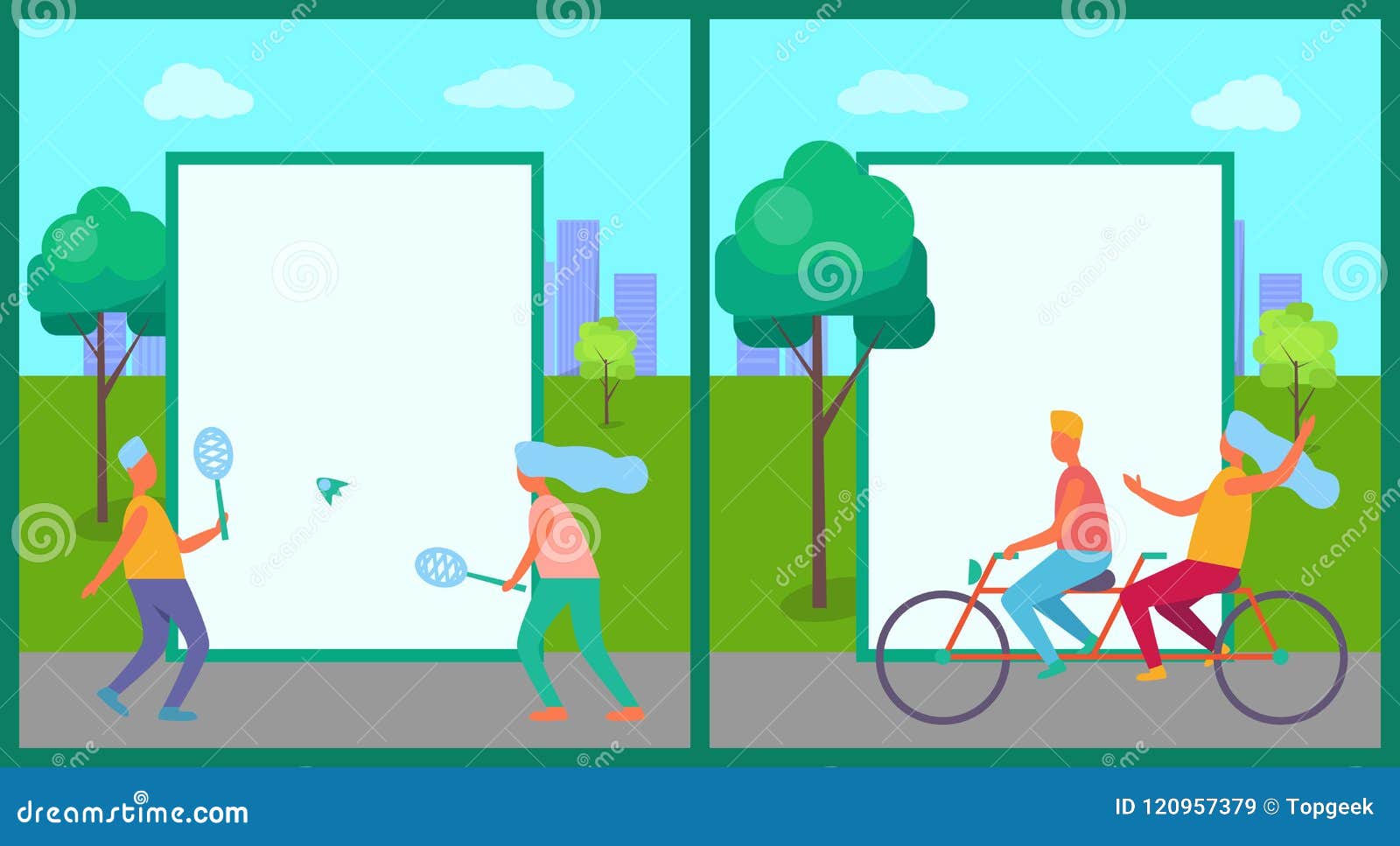 People Having Fun in Park Set of Illustrations Stock Vector ...