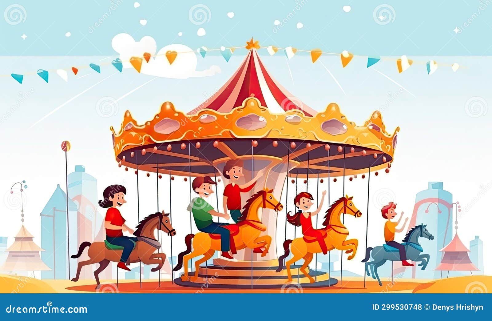 People Having Fun on a Whirling Carousel Ride Stock Illustration ...