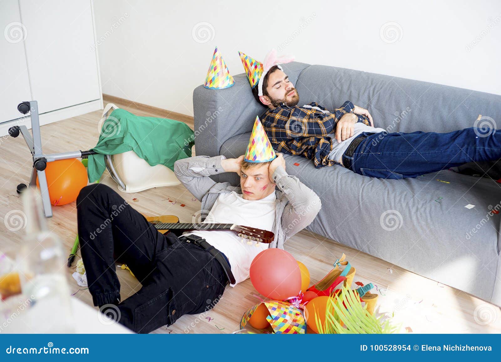 Hangover after a party stock photo. Image of people - 100528954