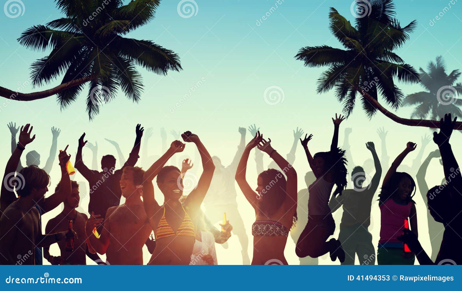 People Having a Party by the Beach Stock Image - Image of palm, people ...