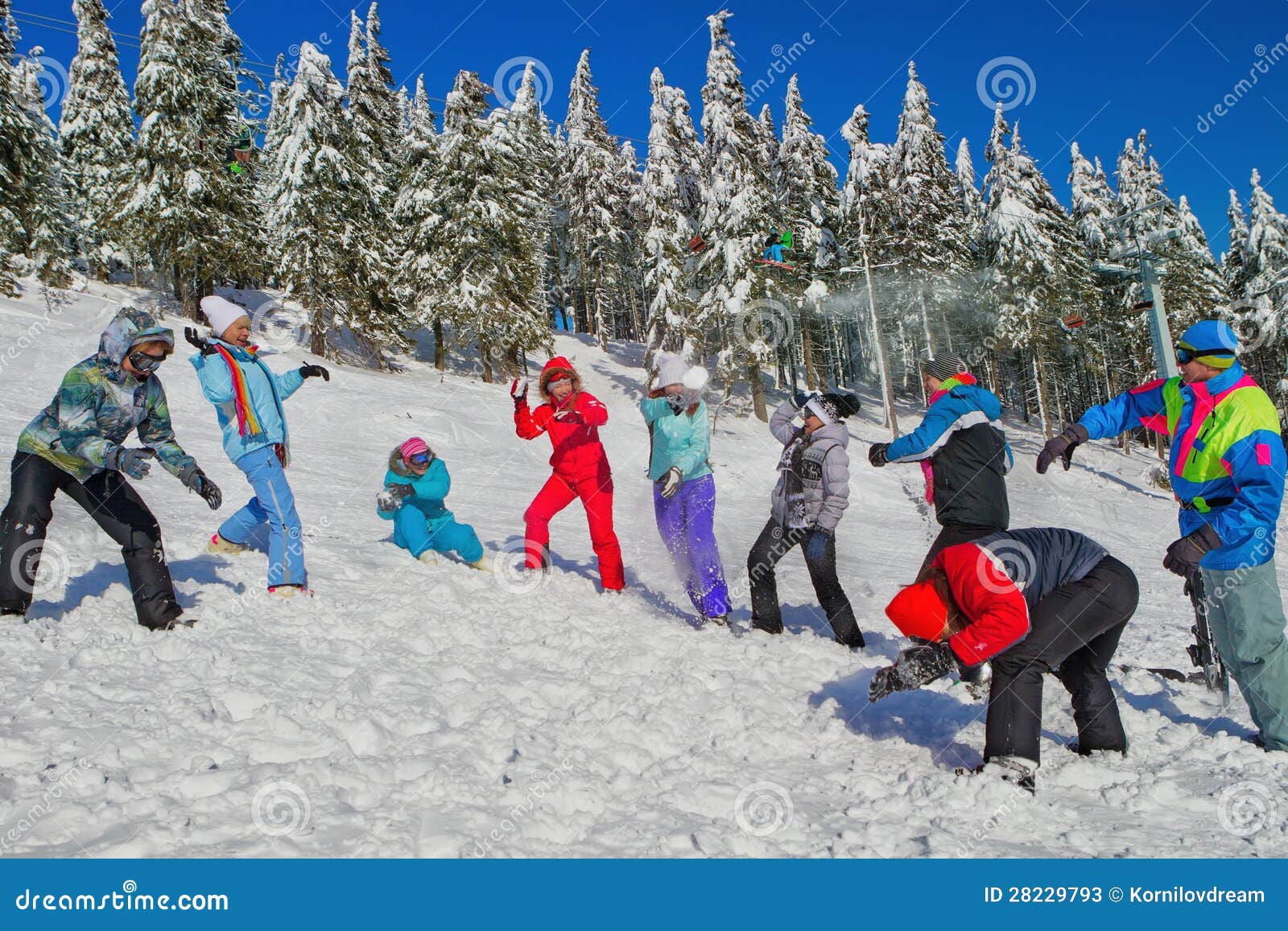 People Having Snowball Fight Stock Image - Image of scarf, party: 28229793