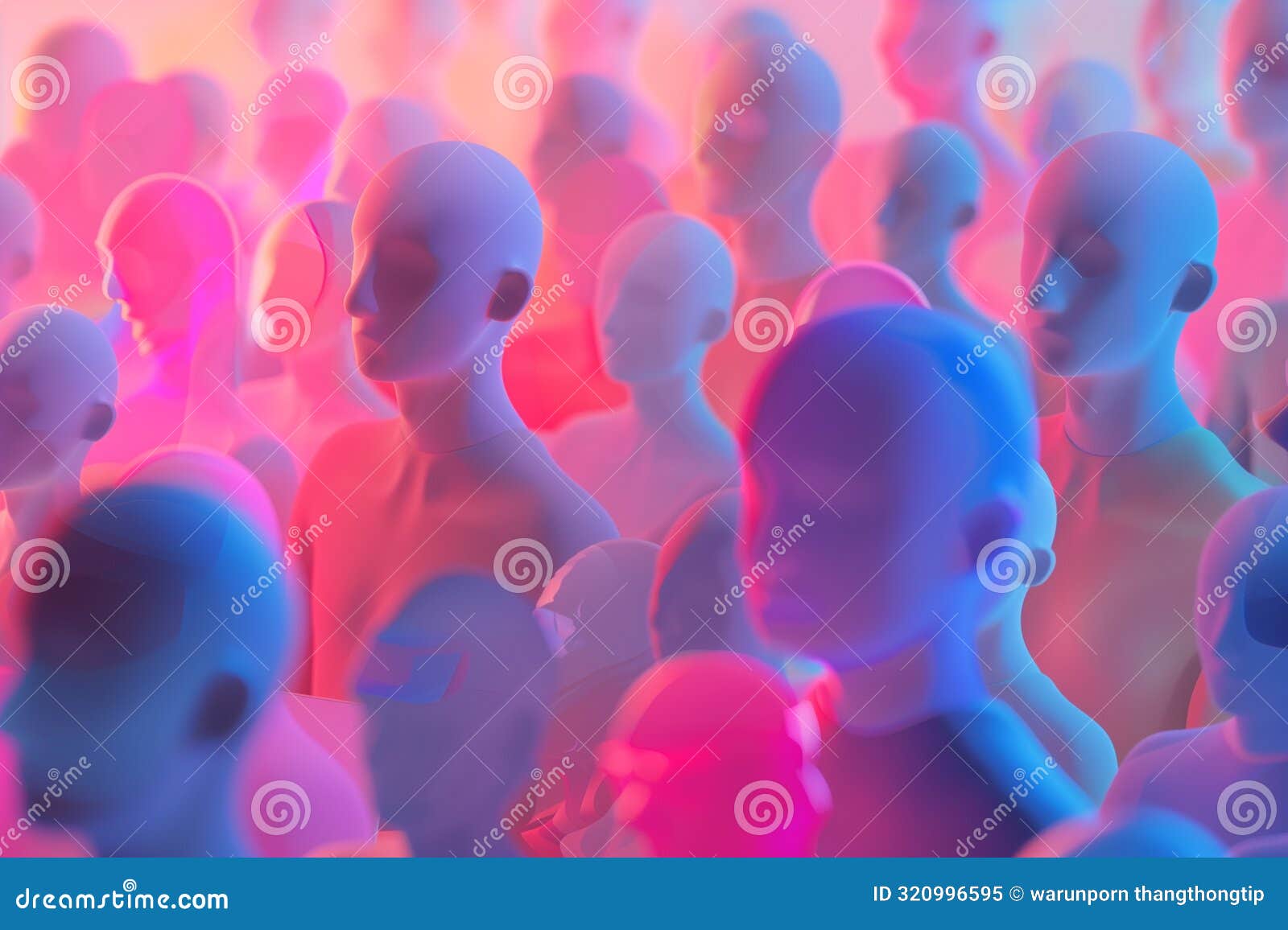 People Head Stand Side by Side in Abstract Colorful Design. Three ...