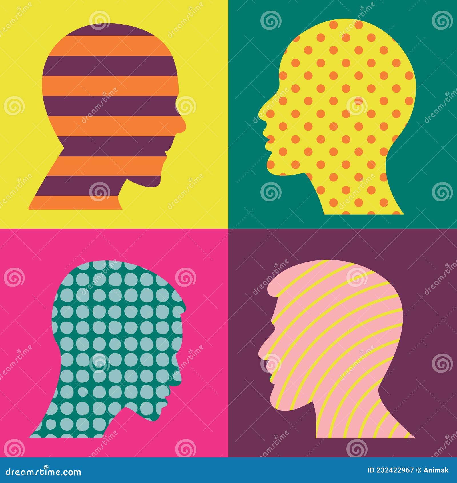 People Heads on Colour Background. Psychology Concept Stock Vector ...