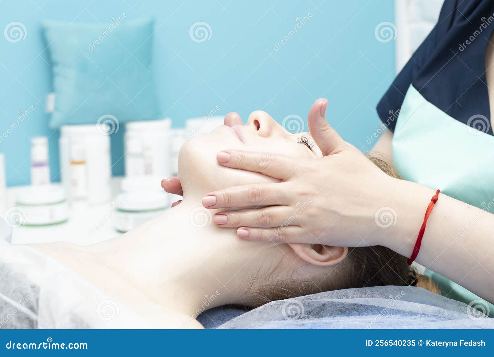 Master Cosmetologist In A Beauty Salon Makes An Anti Stress Facial
