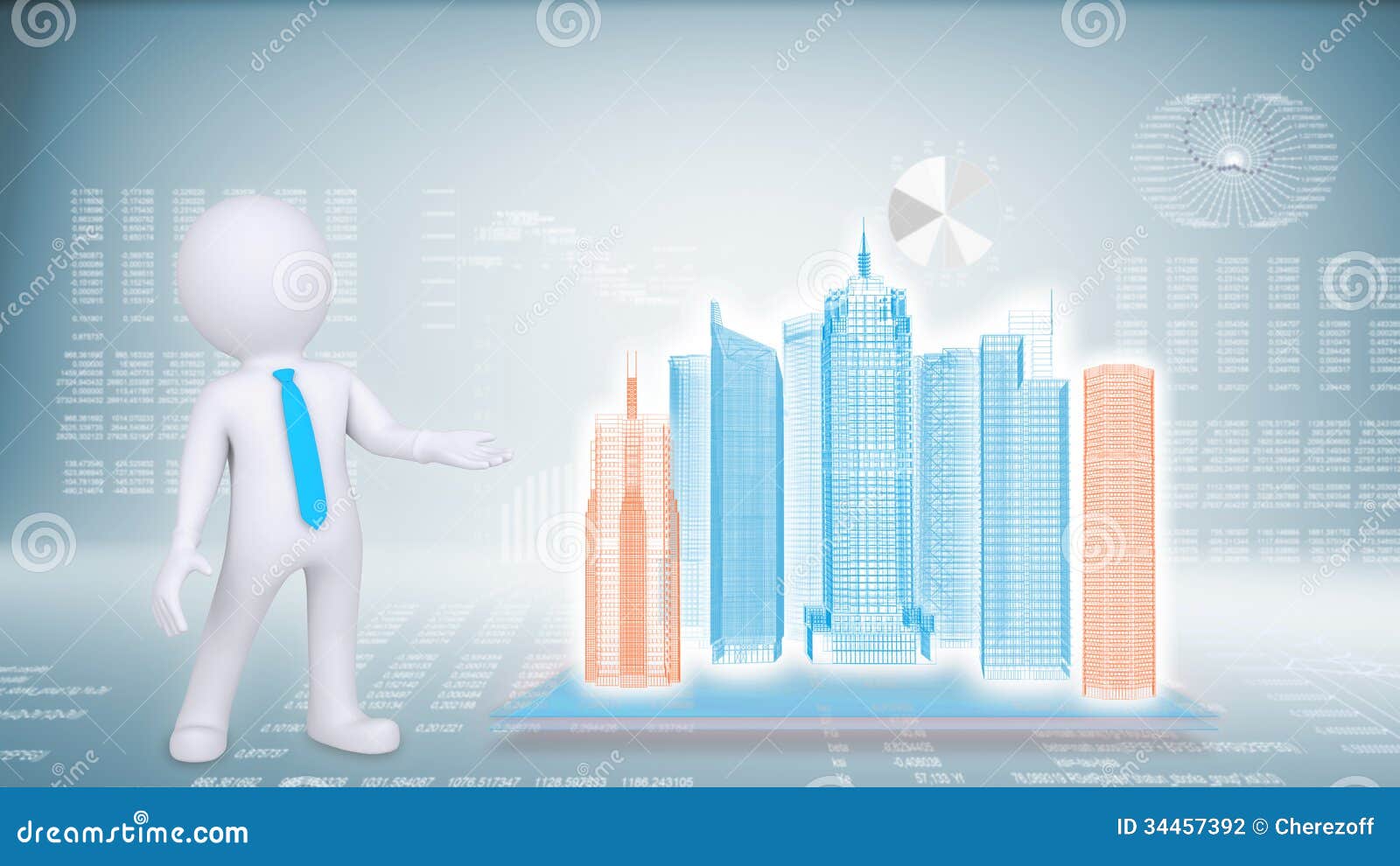 People and Hi-tech Building on a Blue Background Stock Illustration ...