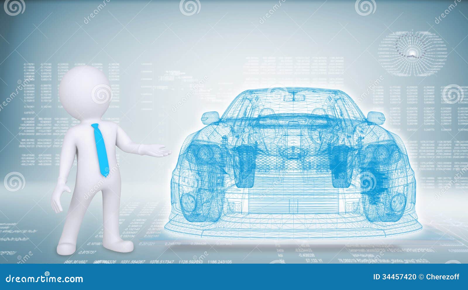 People and Hi-tech Car on a Blue Background Stock Illustration ...