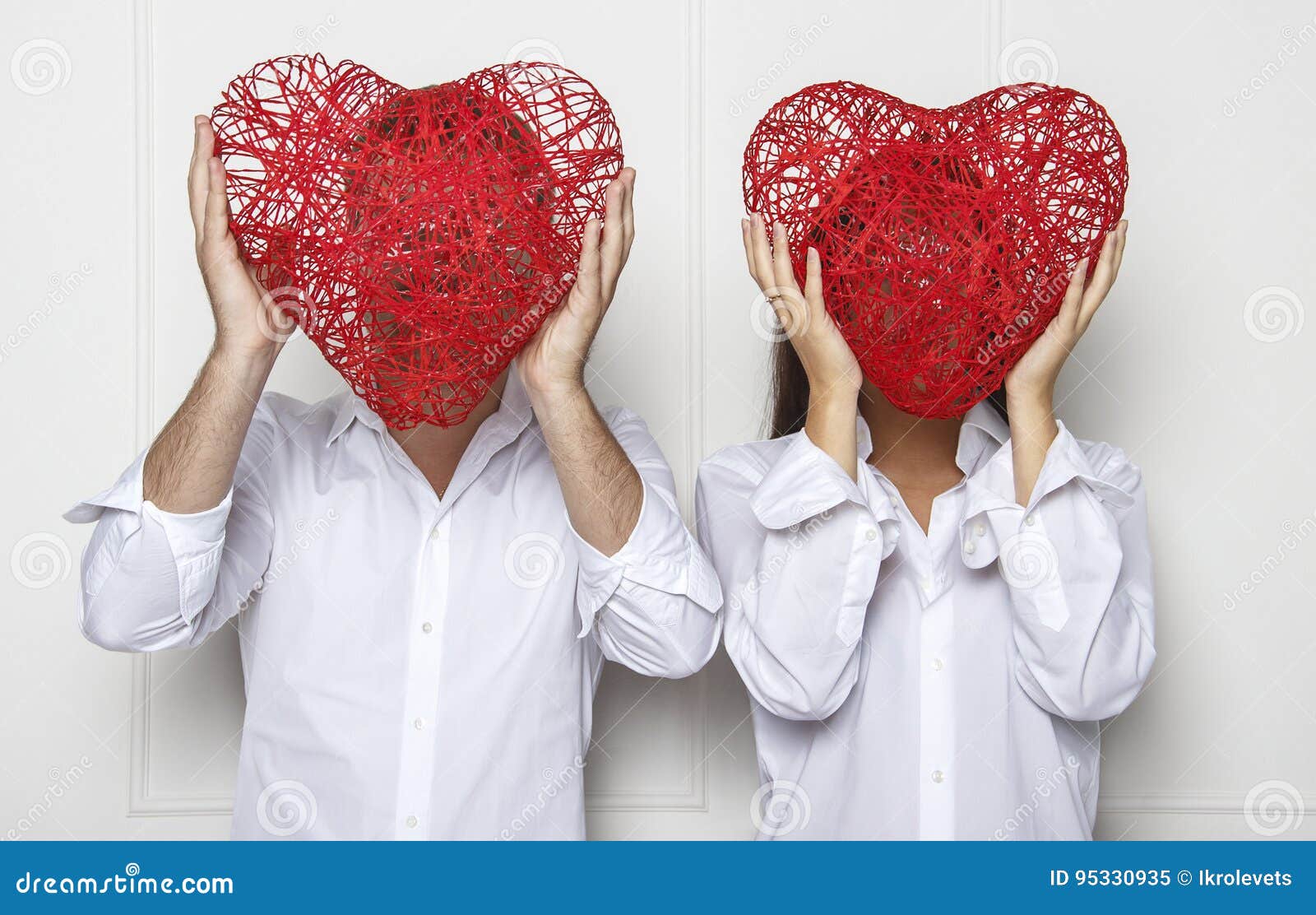 People are Hiding Behind the Heart Stock Image - Image of love, couple ...
