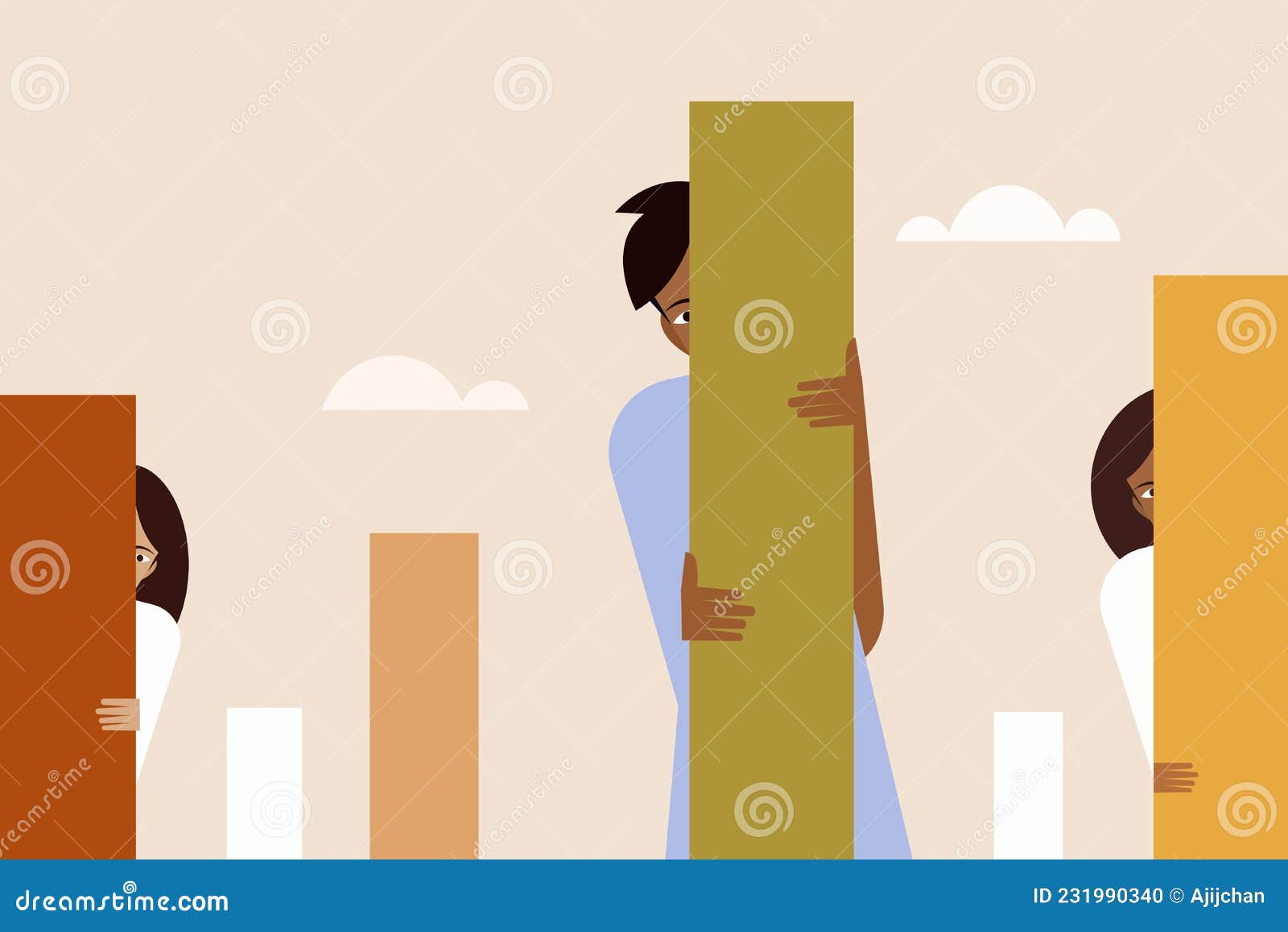 People Hiding In Bushes. Cheerful Man And Woman Peeping Or Spying From ...