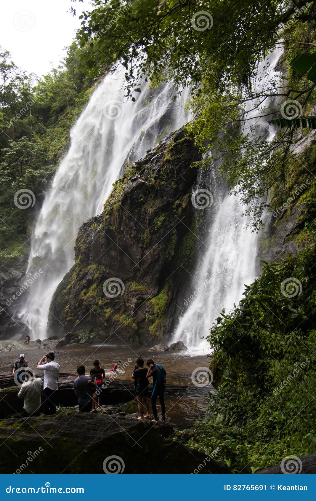 People with High Waterfall. Stock Image - Image of forest, green: 82765691