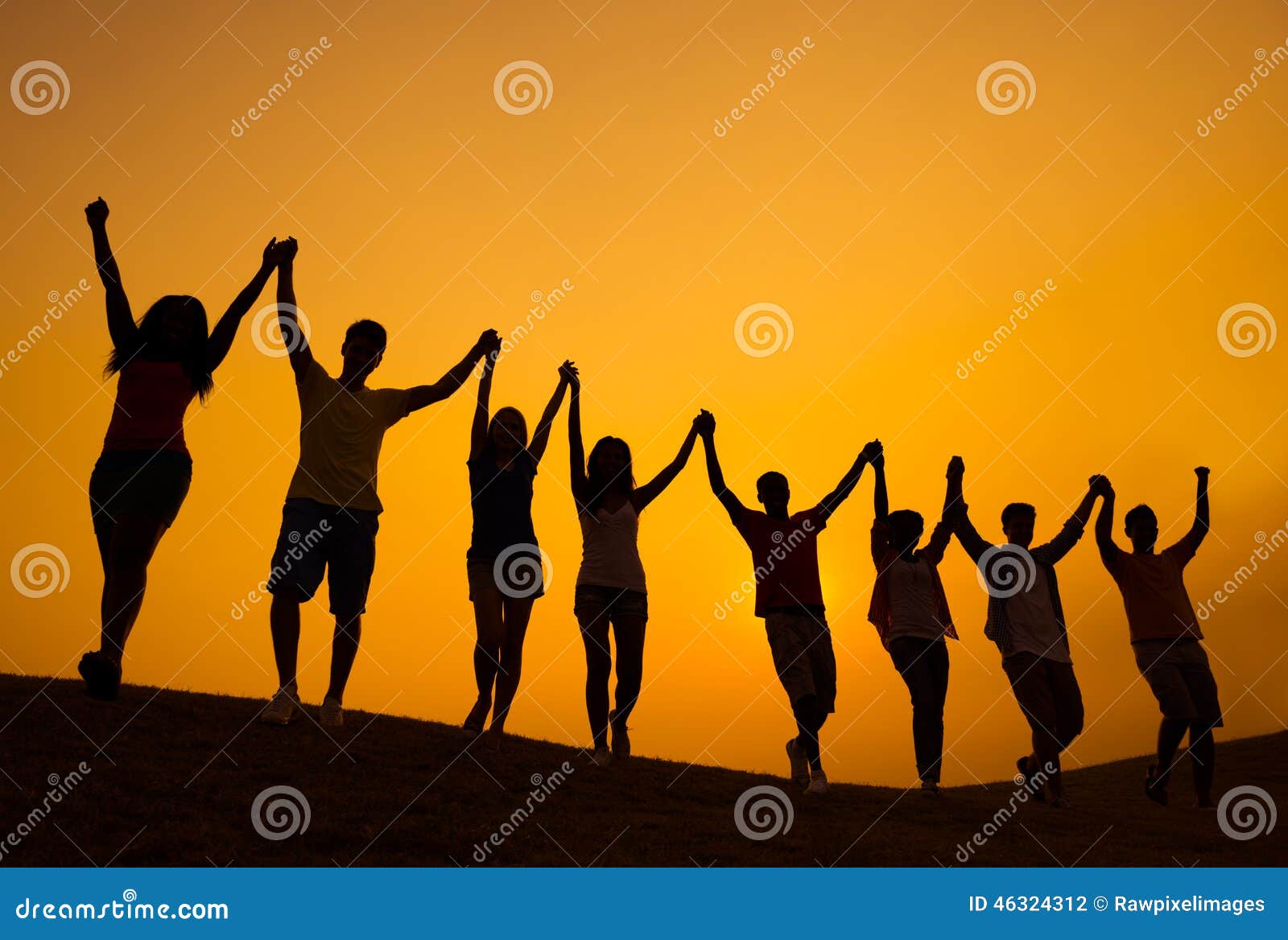People on the Hill with Success Expression Stock Photo - Image of ...