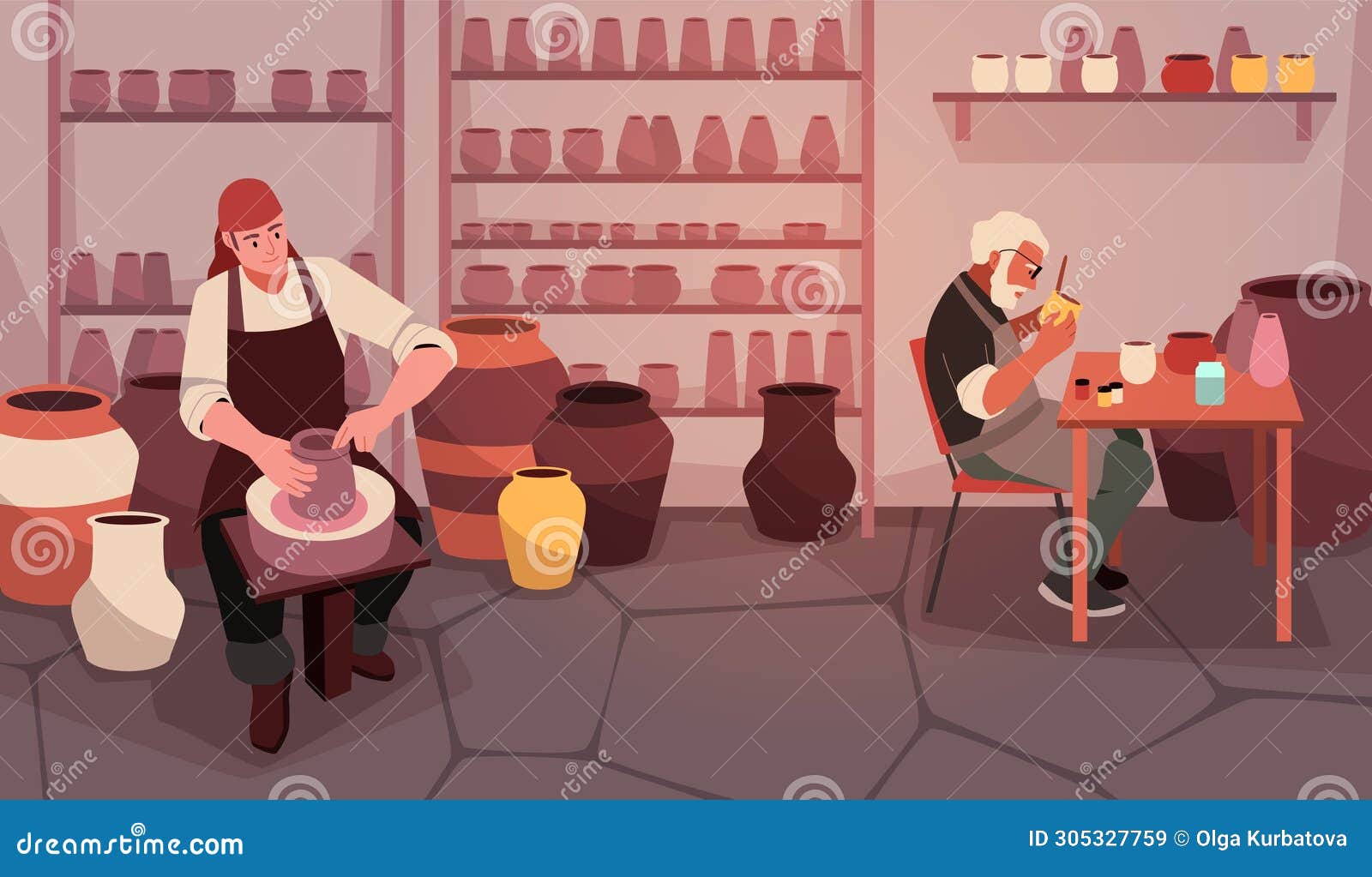 People Hobby. Professional Potters in Workshop at Work, Making Pottery ...