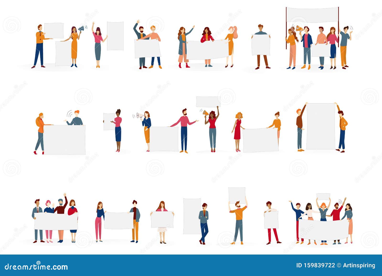 People Hold Banner Set. Collection of Group of Character Stock Vector ...
