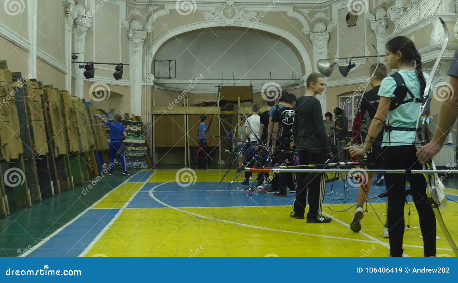 People Holding Bow and Arrow, Trainer Explains Shooting Method Stock ...