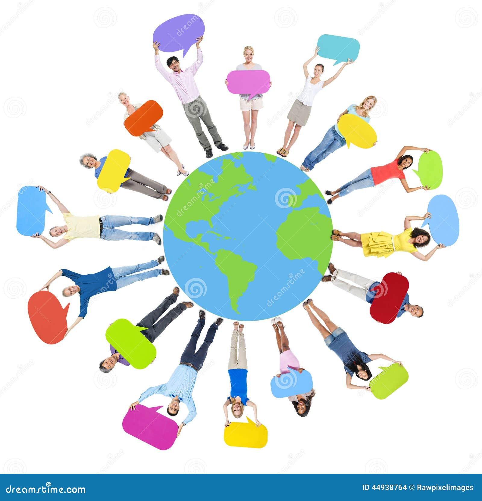 People Holding Colourful Speech Bubbles and Earth Stock Photo - Image ...