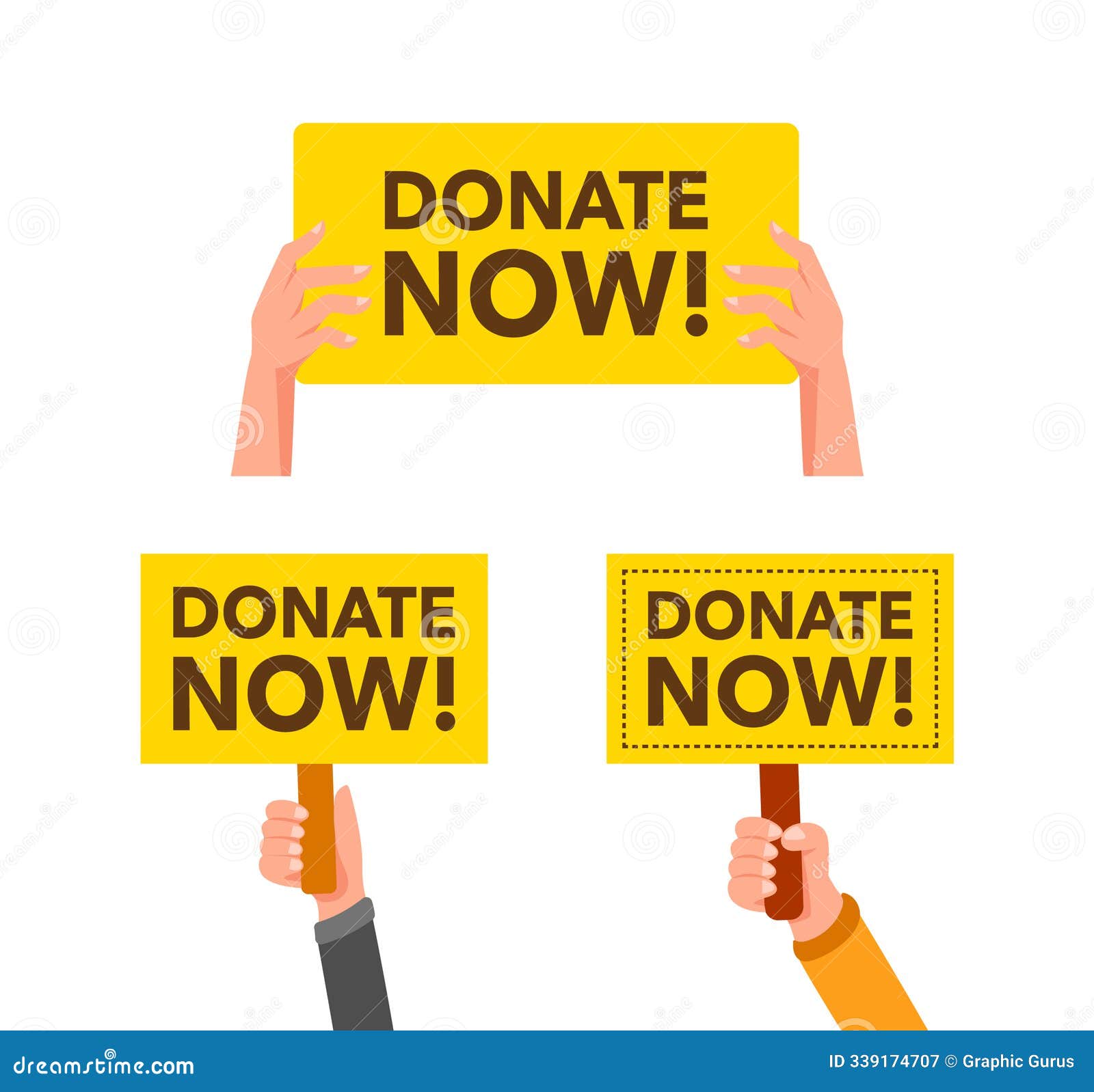 People Holding Donation Signs Asking To Donate Now Stock Vector ...
