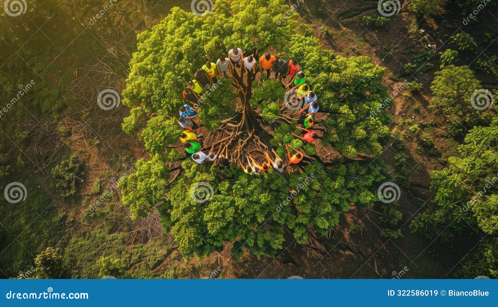 People Holding Hands Around a Tree Seen from Above AIG535 Stock Image ...