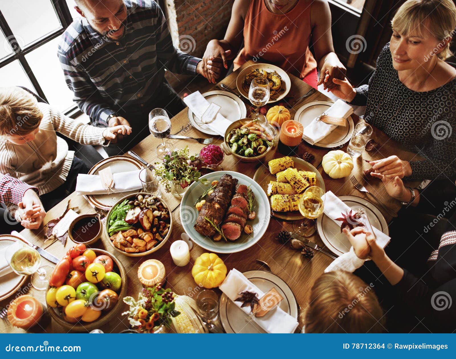 People Holding Hands Praying Thanksgiving Celebration Concept Stock ...