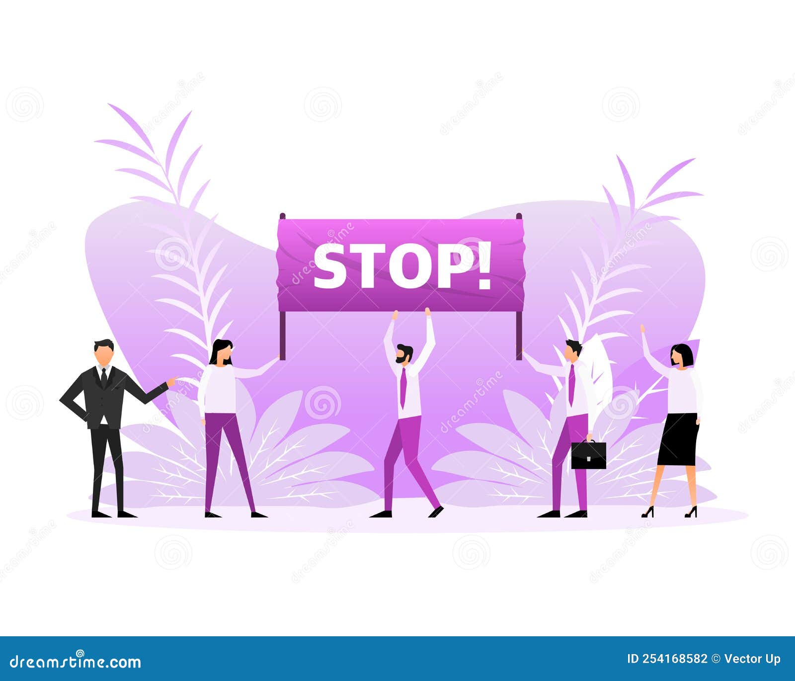 People Holding a Poster with Text Stop. Vector Illustration. Stock ...