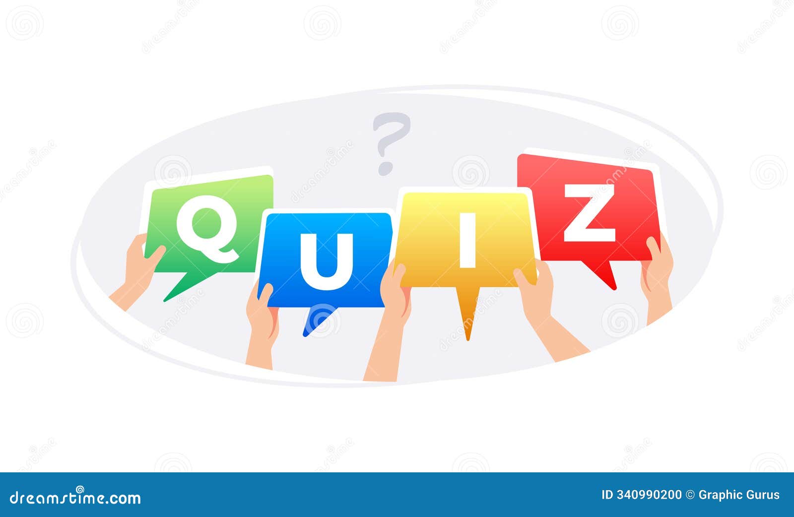 People Holding Speech Bubbles Forming Quiz Word with Question Mark ...