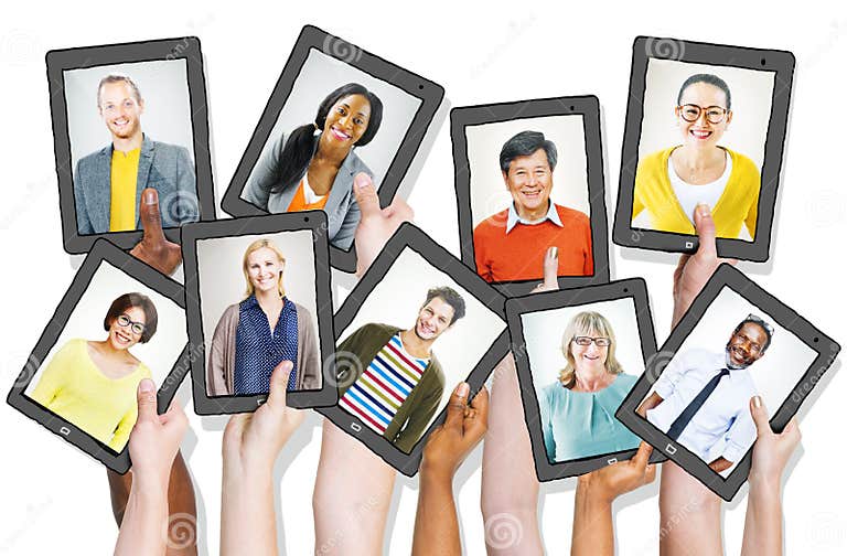 People Holding Tablets with People Profiles Stock Photo - Image of ...