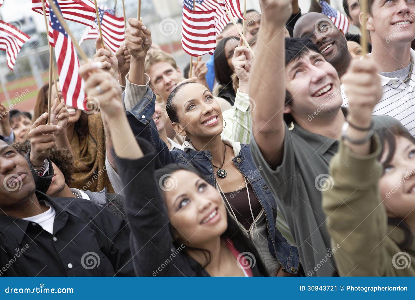 People Holding Up American Flags Stock Image - Image of cheerful ...
