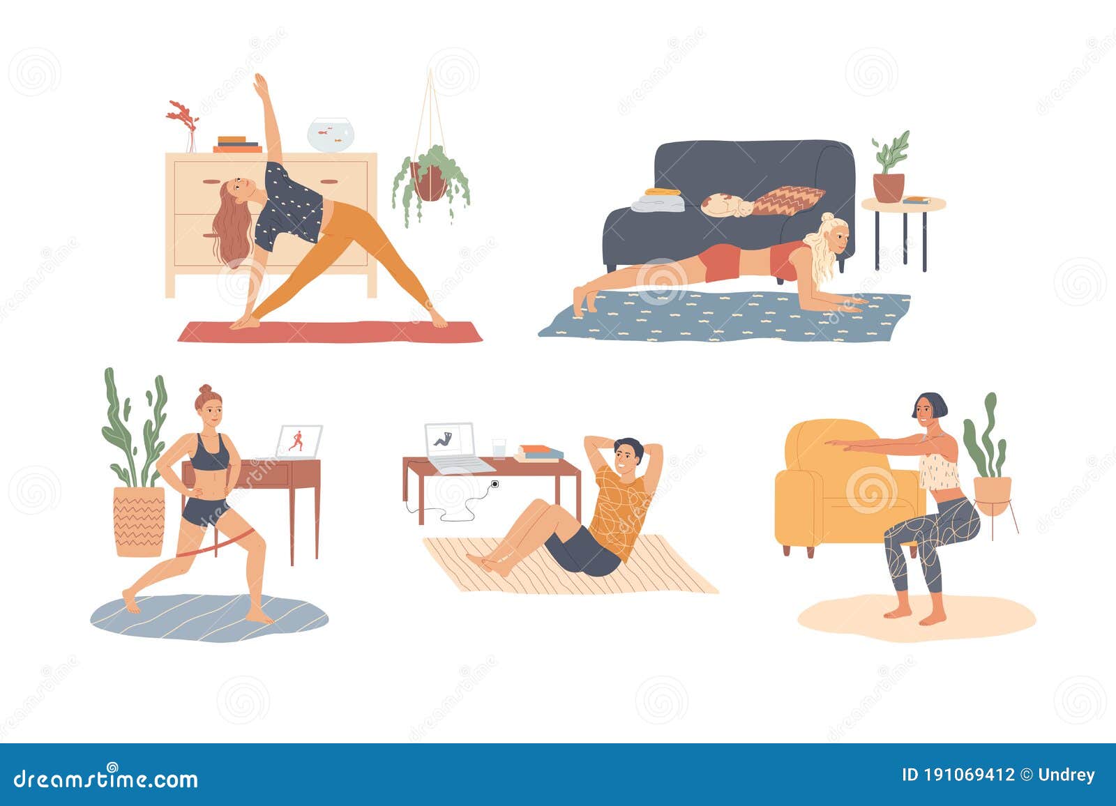 People at Home are Exercising. Workout, Training Stock Illustration ...