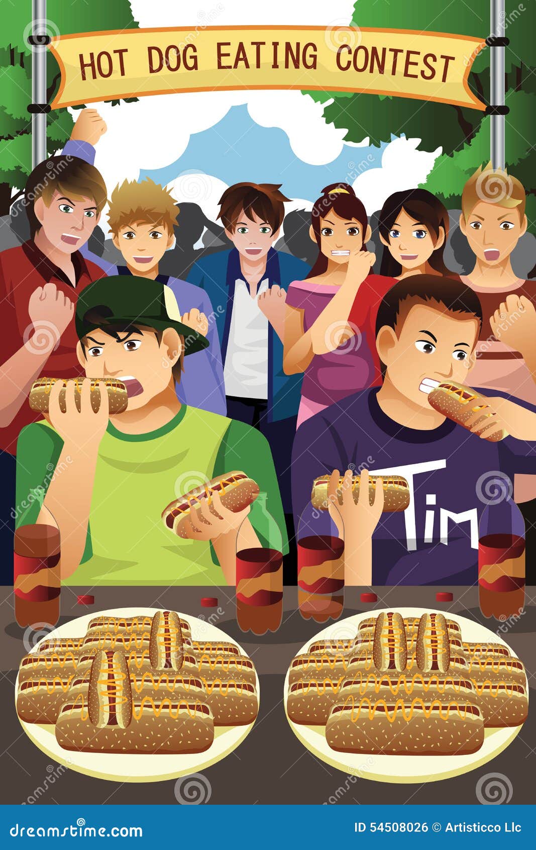 People in Hotdog Eating Contest Stock Vector - Illustration of lady ...