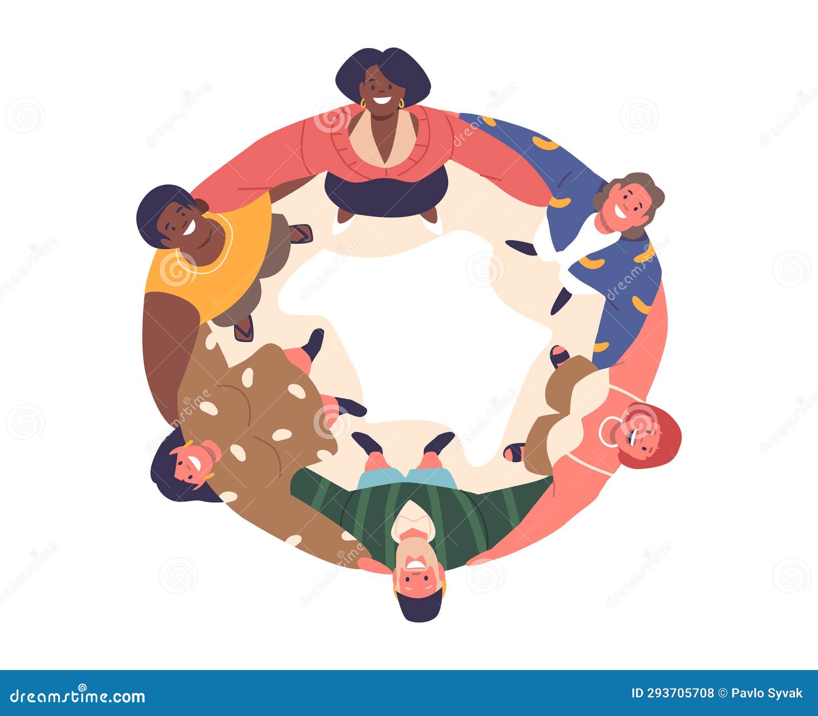 People Hugging Top View. Group of Characters Forms a Tight Circle ...