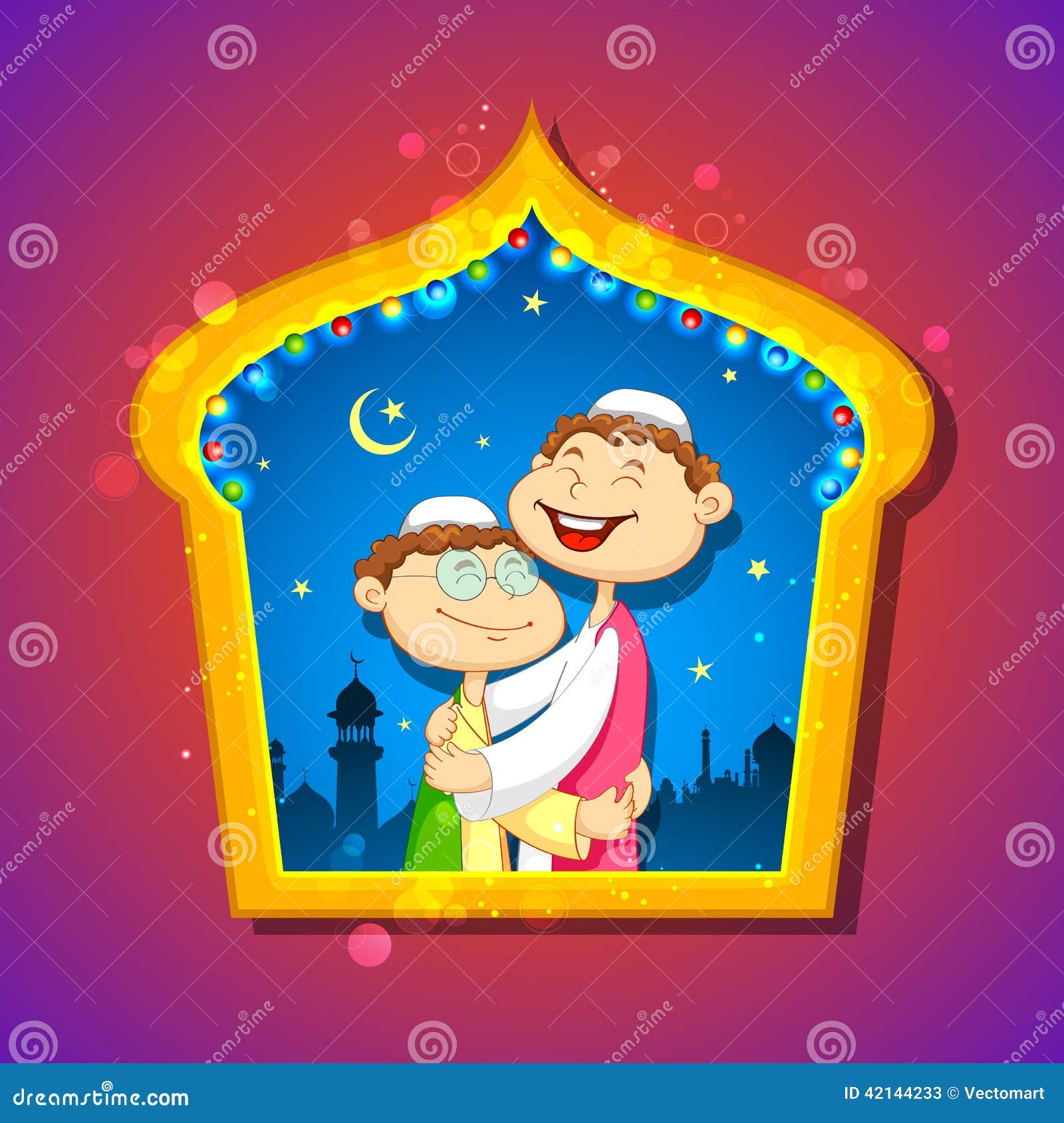 People Hugging and Wishing Eid Mubarak Stock Vector - Illustration of ...