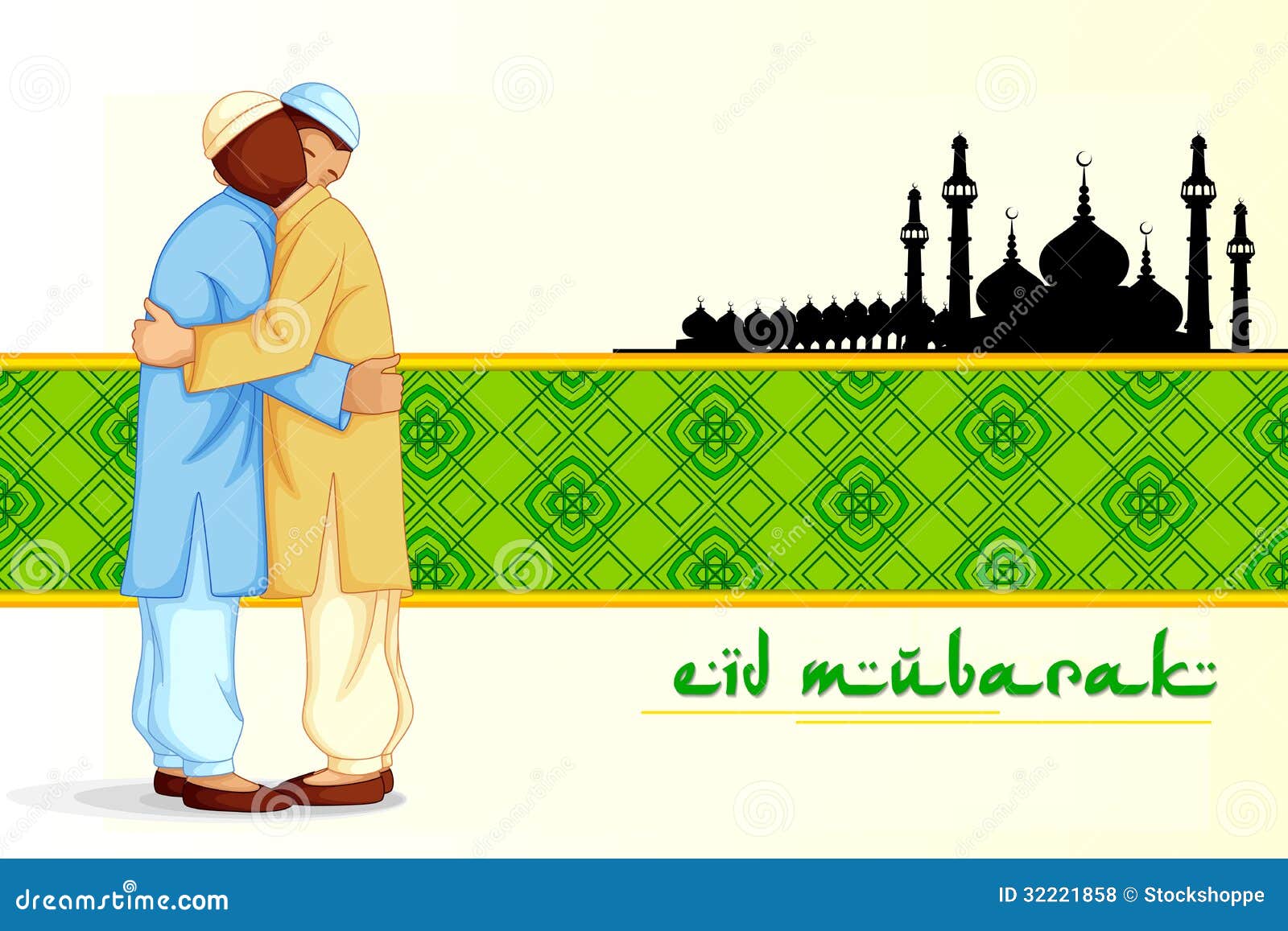 People Hugging and Wishing Eid Mubarak Stock Vector - Illustration of ...